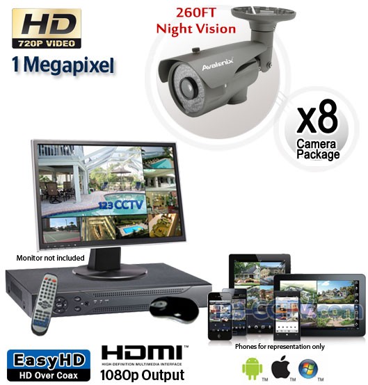 8 Camera HD System, Night Vision Security Cameras 260ft