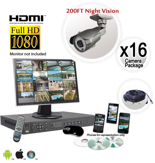 16 Camera Surveillance System Long Range Infrared, FULL HD