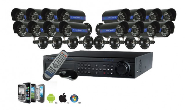D1 High Res 16 Camera System with 30ft IR Bullet Cameras
