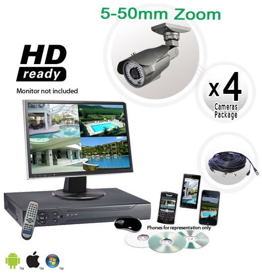 5-50mm Zoom Long Range 4 Camera System 700TVL 200ft IR